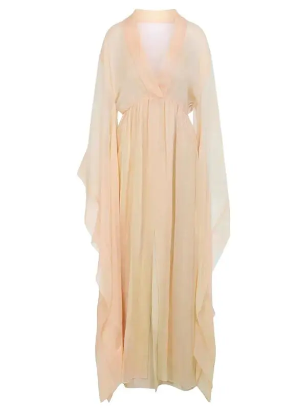 Alberta Ferretti Draped-sleeve V-neck Dress - Neutrals