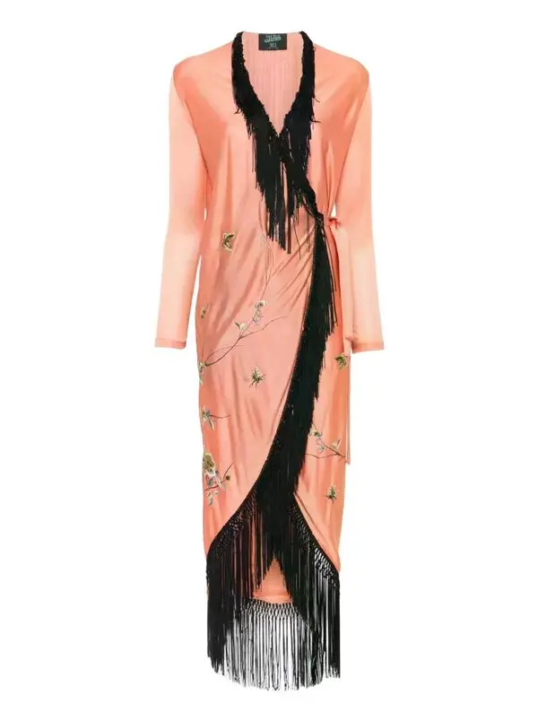 JEAN PAUL GAULTIER 2000s Fringe-trim Embroidered Kimono - Orange