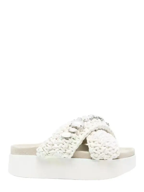 Inuikii Crystal-embellished Woven Platform Sandals - White