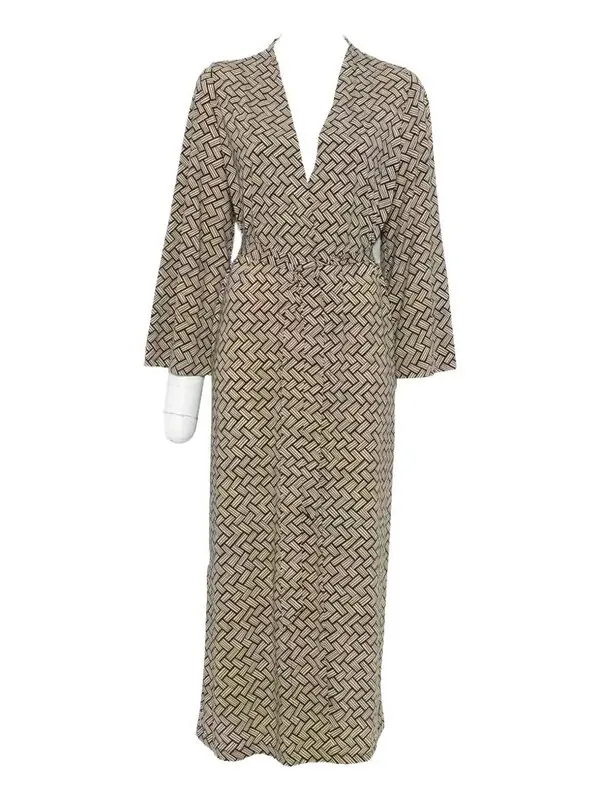 SIYU Geometric-print Wrap Coat - Neutrals
