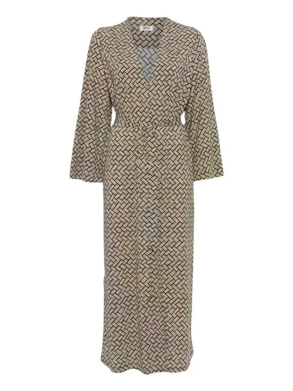 SIYU Geometric-print Wrap Coat - Neutrals