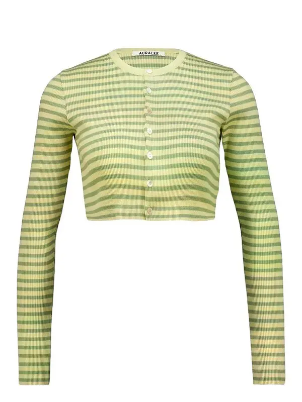 Auralee Striped Ribbed Cardigan - Yellow