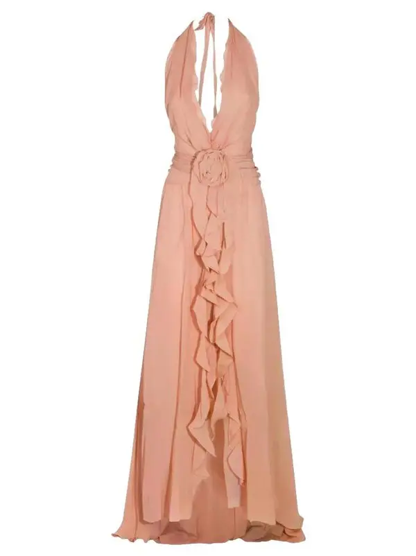 Blumarine Floral-appliqué Ruffled Maxi Dress - Pink