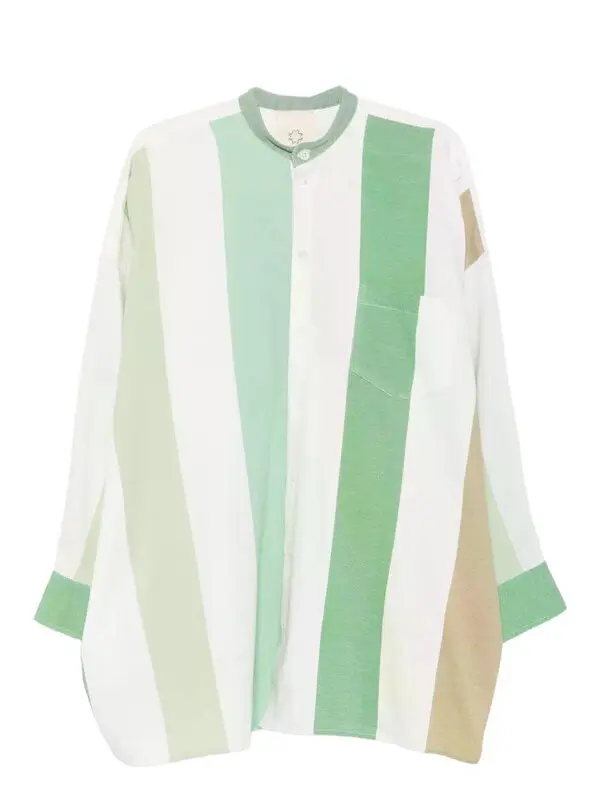 MARRAKSHI LIFE Stripe-pattern Band-collar Shirt - Green