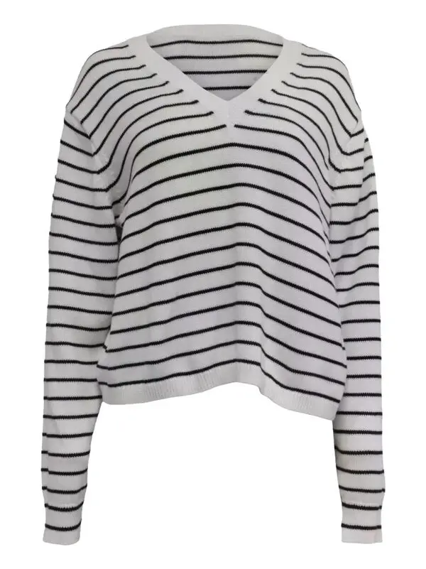 Theory Striped V-neck Sweater - White