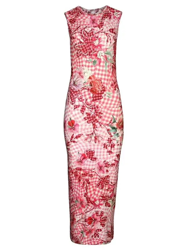 MARY KATRANTZOU Dionne Floral-print Gingham Midi Dress - Pink