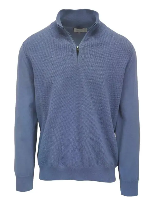 Canali Textured-knit Zip-up Sweater - Blue