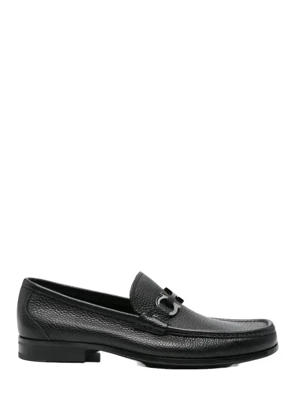FERRAGAMO Gancini Pebbled-leather Loafers - Black