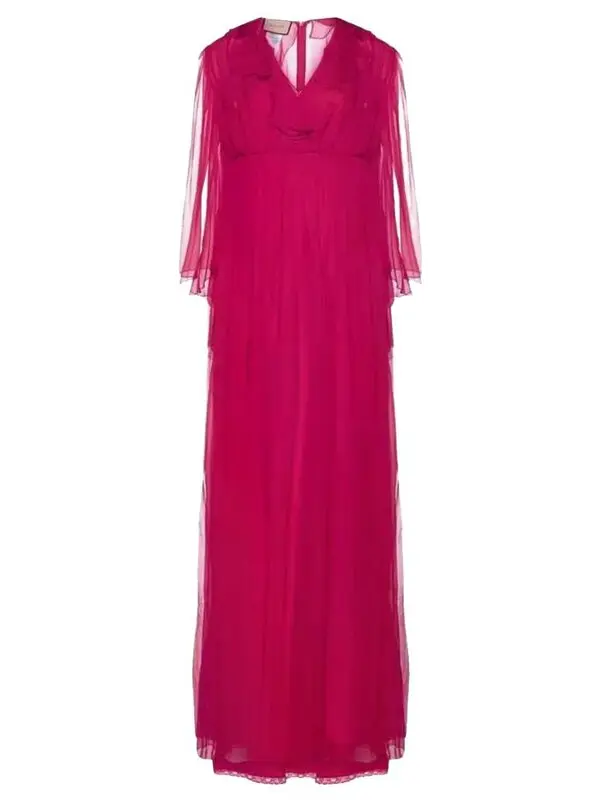 Gucci Ruffled Silk Maxi Dress - Pink