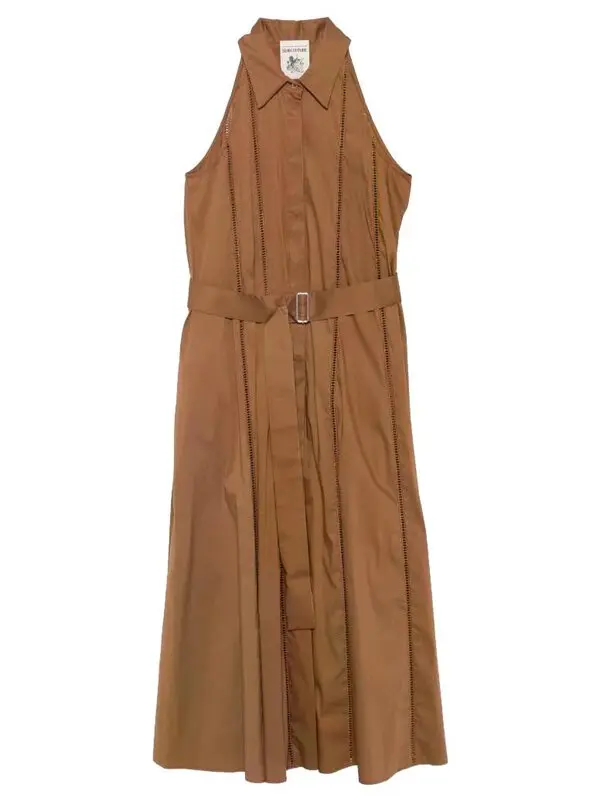 SEMICOUTURE Myrtie Ladder-stitch Belted Dress - Brown