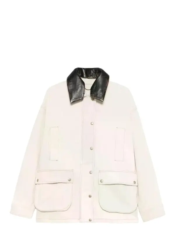 HALFBOY Leather-collar Denim Jacket - Neutrals