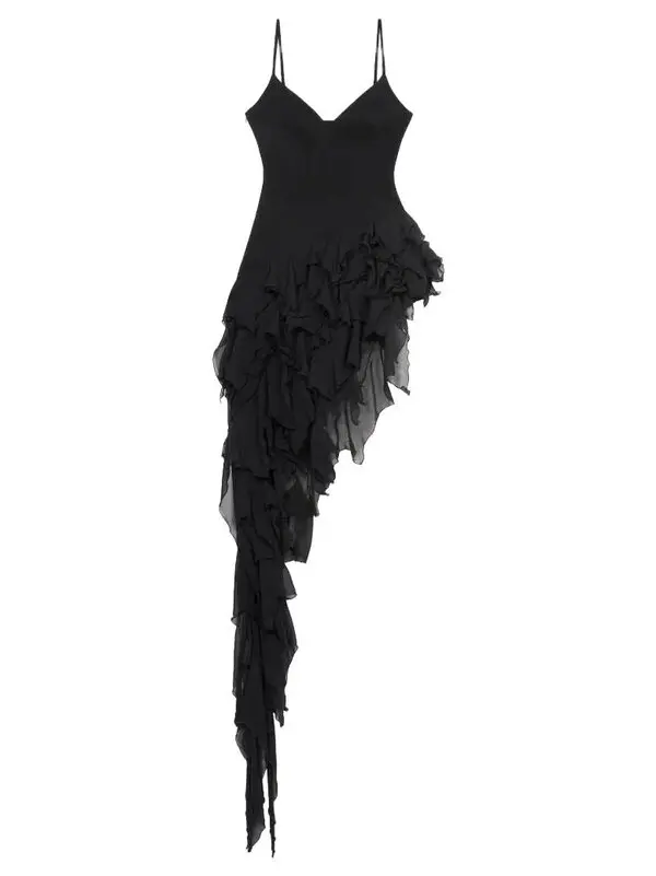 Blumarine Cady Ruffled Mini Dress - Black
