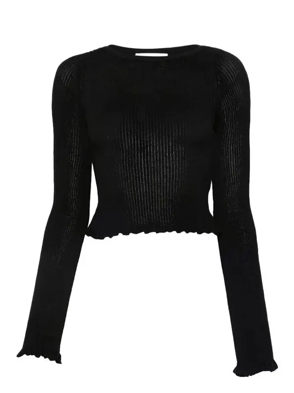Erika Cavallini Ribbed-knit Lettuce-hem Sweater - Black