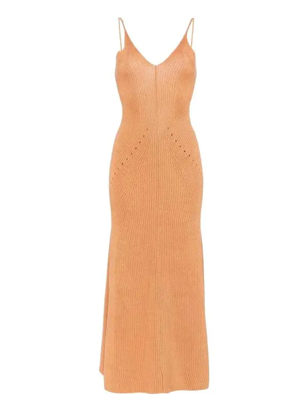 Erika Cavallini Ribbed-knit Open-back Maxi Dress - Brown