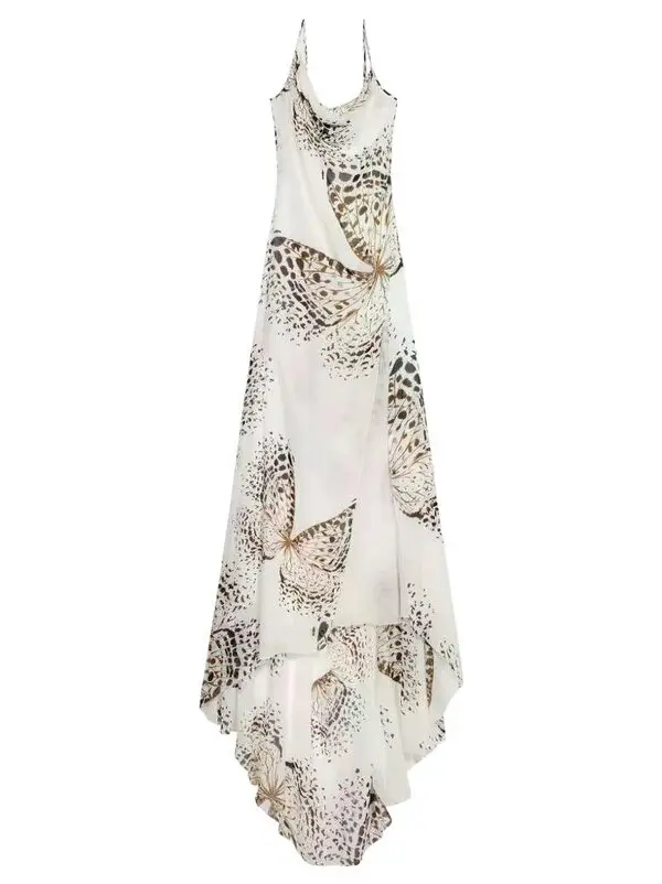 Blumarine Butterfly-print Asymmetric Dress - White