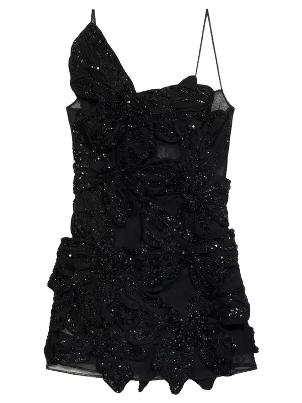 Blumarine Butterfly-embroidered Mini Dress - Black