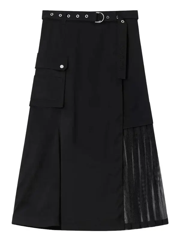 MUSIUM DIV. Mesh-panel Belted Midi Skirt - Black