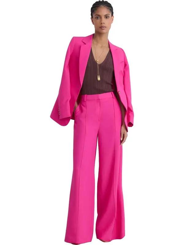 REISS Charli Petite Wide-leg Pintuck Trousers - Pink