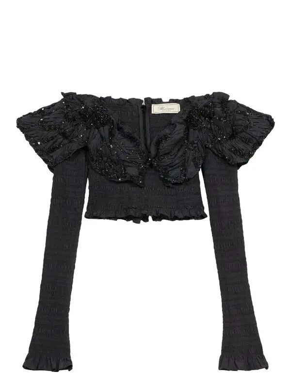 Blumarine Ruffled Embellished Blouse - Black