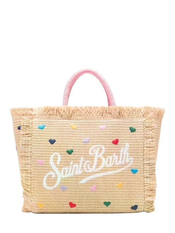 MC2 SAINT BARTH Heart-embroidered Frayed Tote Bag - Neutrals