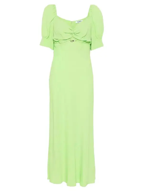 Vivetta Ruched Puff-sleeve Midi Dress - Green