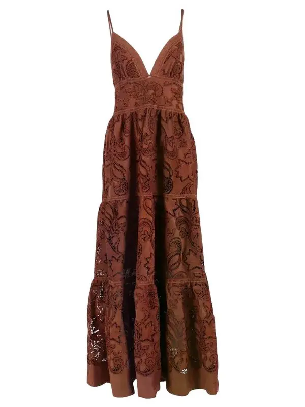 Ermanno Scervino Lace-embroidered Tiered Maxi Dress - Brown