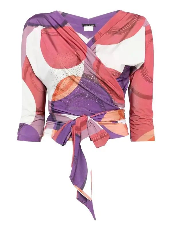 LE RJTANGE Abstract-print Wrap Blouse - Purple