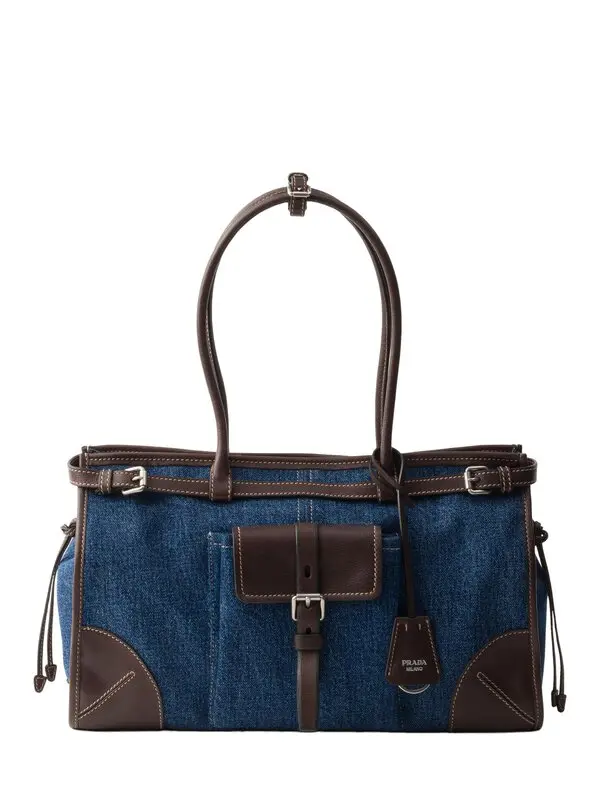 Prada Denim And Leather Handbag - Blue