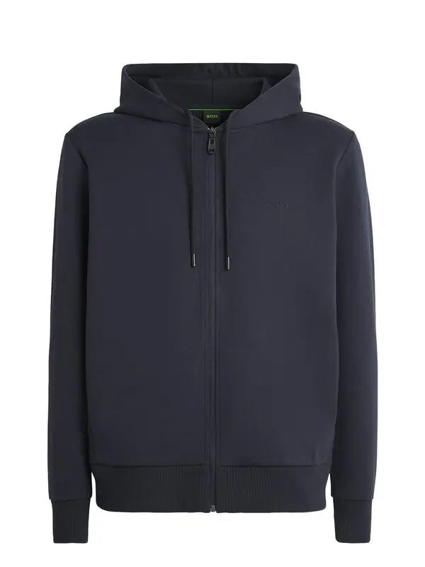 BOSS Stretch-cotton Logo Hoodie - Blue