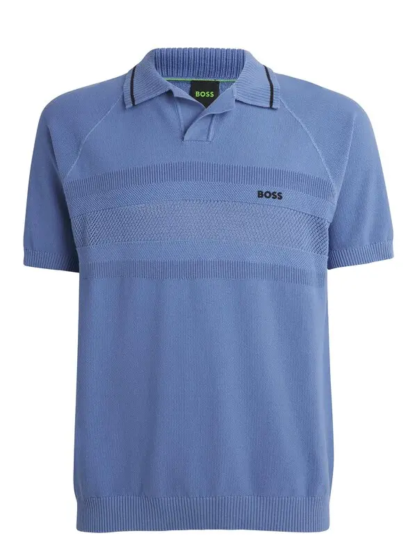 BOSS Cotton Open-collar Polo Shirt - Blue