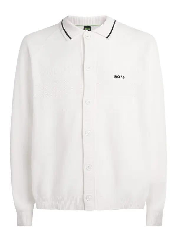 BOSS Cotton Logo Cardigan - White
