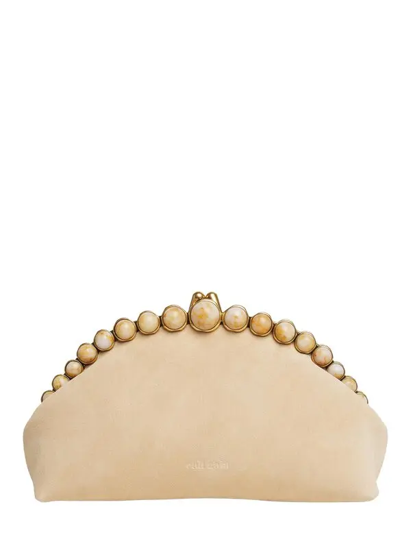 Cult Gaia Una Suede Clutch Bag - Beige