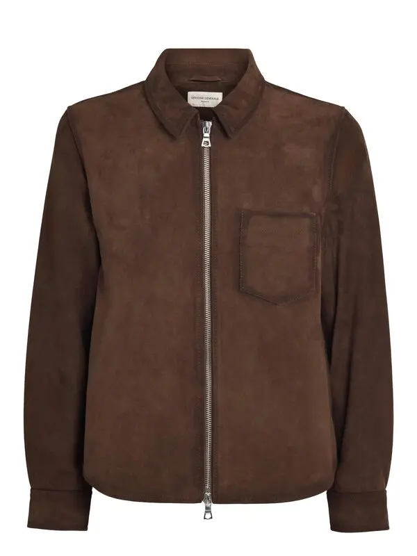 Officine Générale Suede Zip-up Overshirt - Brown