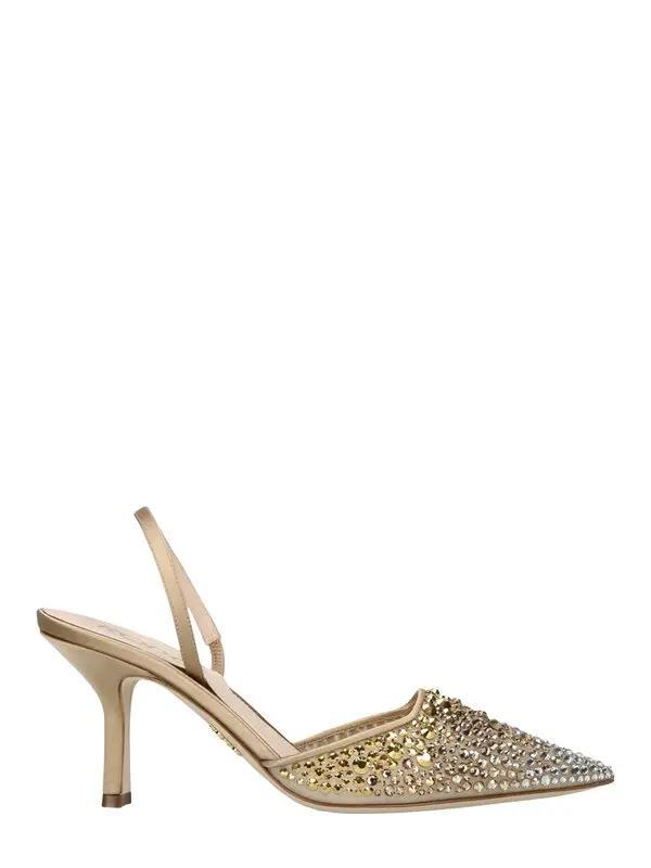 Rodo Rhinestone Embellished Assia Slingback Pumps 80 - Nude