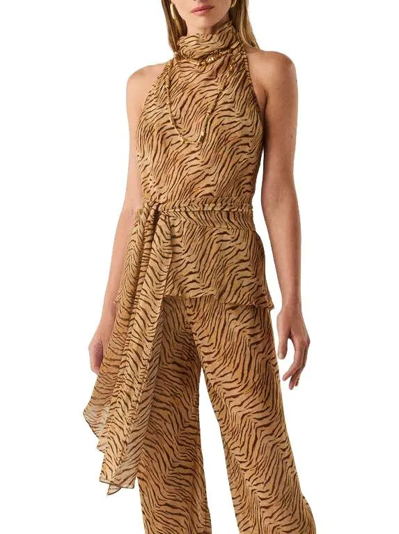 VIX PAULA HERMANNY Tiger Print Semisheer Halterneck Cover-up Top - Multi