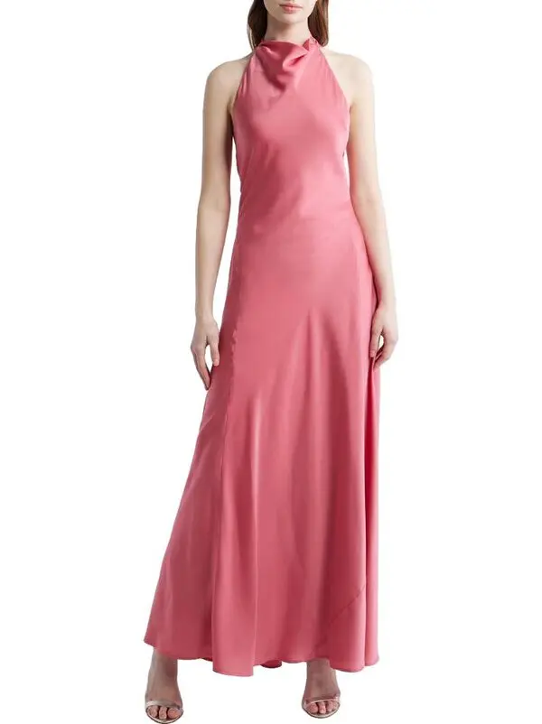 WAYF Sibella Cowl Halter Neck Gown - Punch
