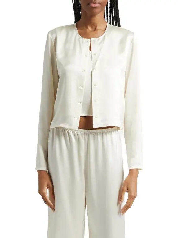 LESET Barb Button-up Crewneck Cardigan - Creme