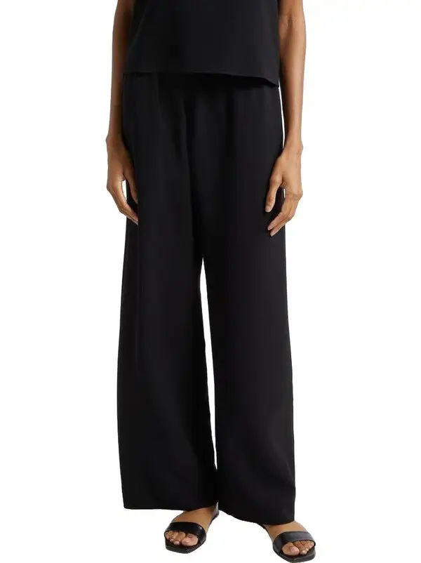 LESET Arielle Crepe Wide-leg Pants - Black