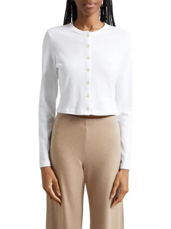 LESET Nando Button-up Crewneck Cardigan - White