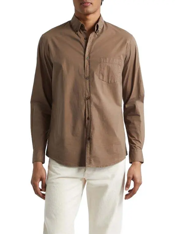 Sunspel Soft Stretch Poplin Button-down Shirt - Dark Cedar