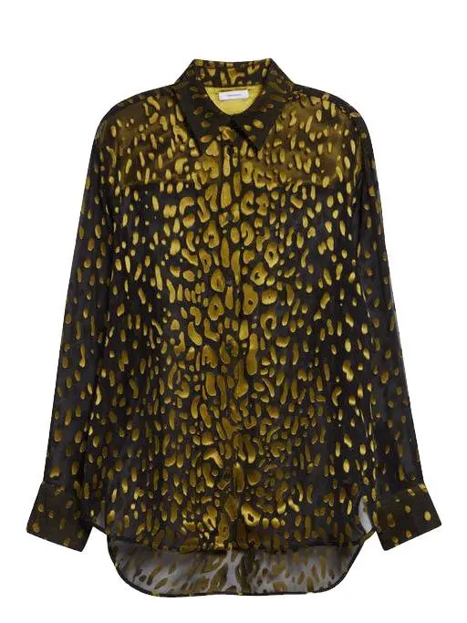 FERRAGAMO Devoré Silk Blend Georgette Button-up Shirt - Expresso/brasswood