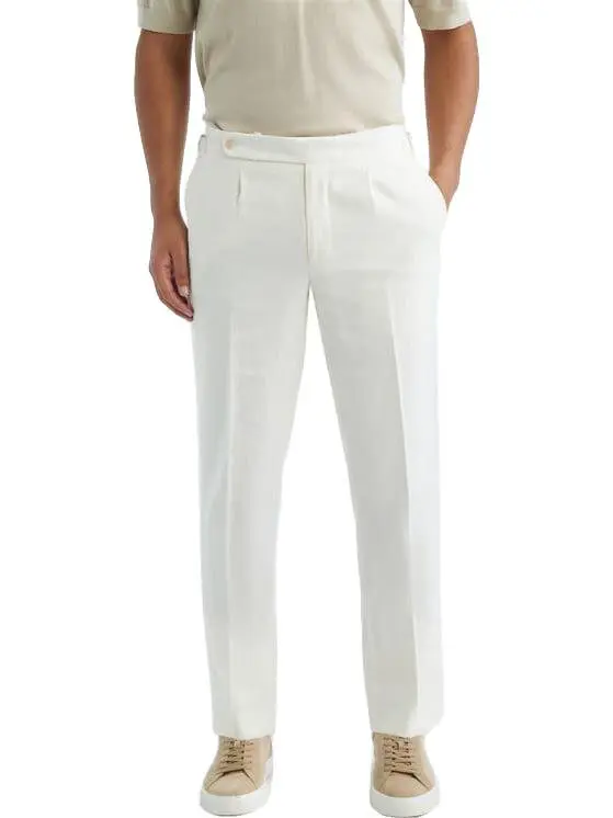 JACK VICTOR Parma Pleated Linen & Cotton Stretch Twill Dress Pants - Ecru