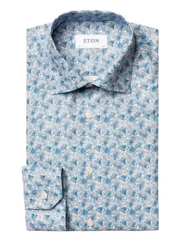 Eton Contemporary Fit Floral Dress Shirt - Blue