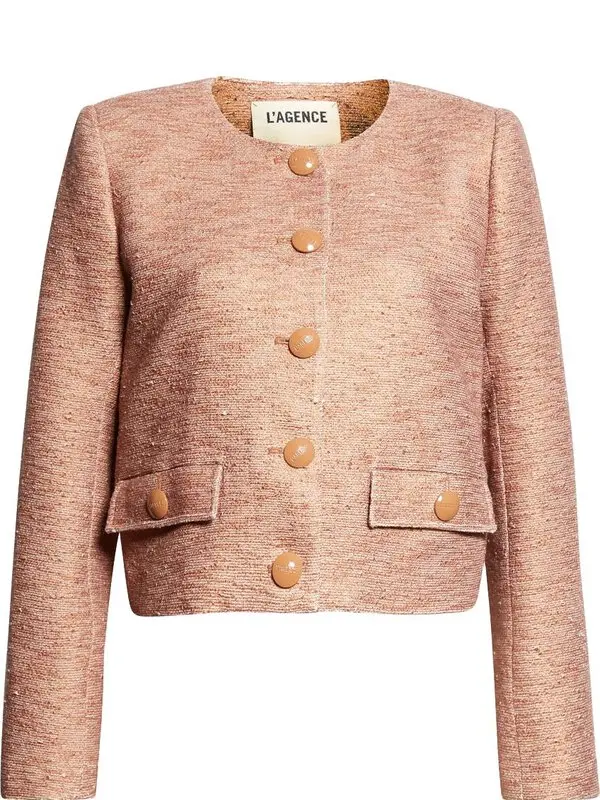 L'Agence Zell Collarless Cotton Blend Tweed Jacket - Light Auburn
