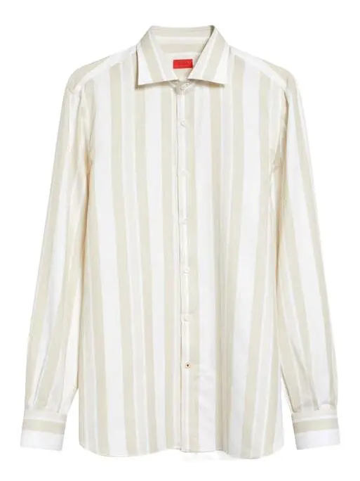 Isaia Stripe Cotton & Silk Button-up Shirt - White Beig 01