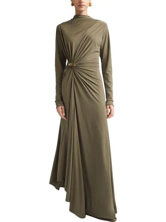 Bottega Veneta Long Sleeve Crepe Jersey Maxi Dress - Camo