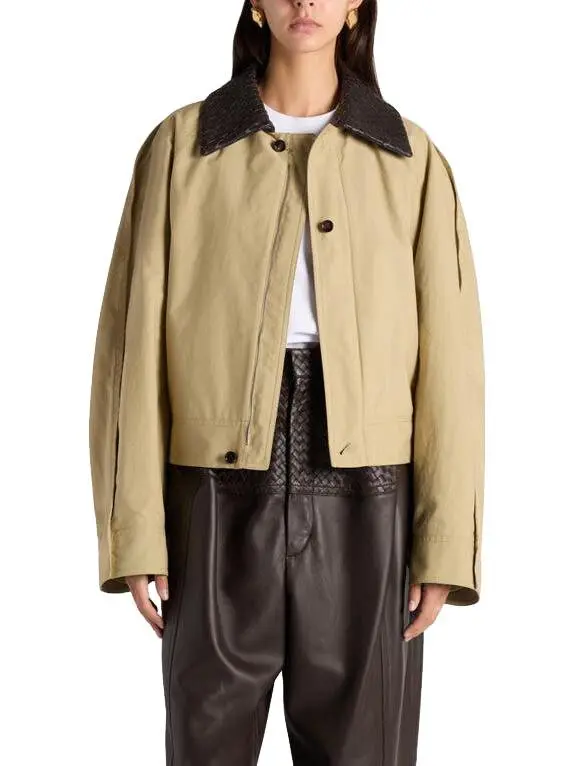 Bottega Veneta Water Repellent Cotton Jacket With Intrecciato Collar - Sahara