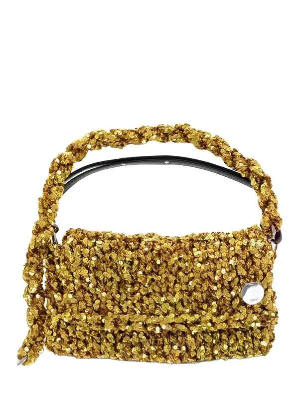 JIL SANDER Sequin-embellished Shoulder Bag - Gold