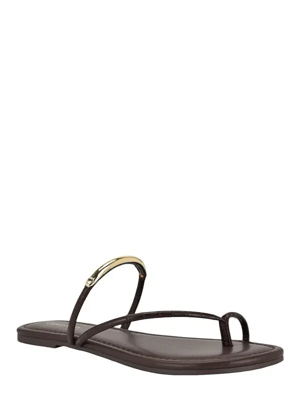 Calvin Klein Bienna Toe Loop Sandal - Dark Brown Croco