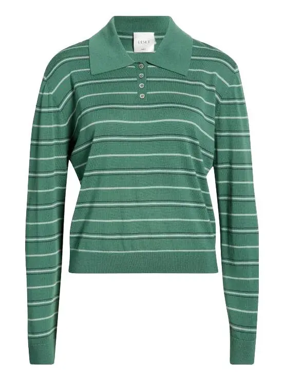 LESET James Stripe Merino Wool Polo - Basil Stripe